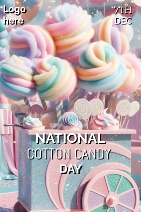 Grey Maximalist National Cotton Candy Day Poster Template | PosterMyWall