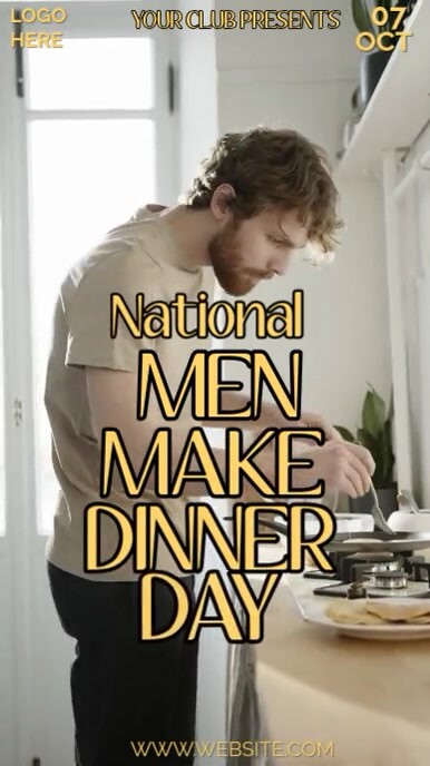 Plantilla de Grey Maximalist National Men Make Dinner Day Instagram Reel | PosterMyWall