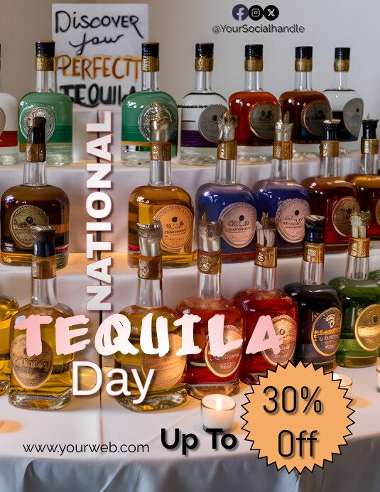 Grey Maximalist National Tequila Day Flyer ( Template | PosterMyWall