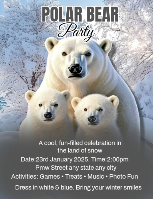 Plantilla de Grey Maximalist Polar Bear Party Flyer (us Letter ...
