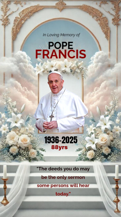 Grey Maximalist Pope Francis Funeral Post Instagram Story Template ...