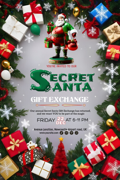 Grey Maximalist Secret Santa Gift Exchange Party Invitation Card ...