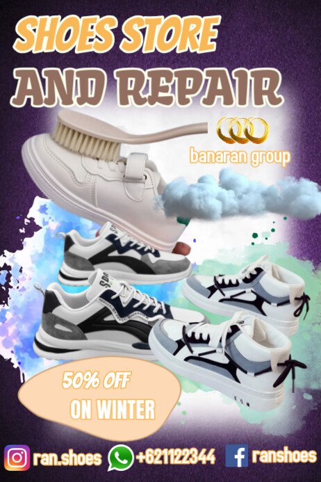 Plantilla de Grey Maximalist Shoes Store And Repair Poster | PosterMyWall