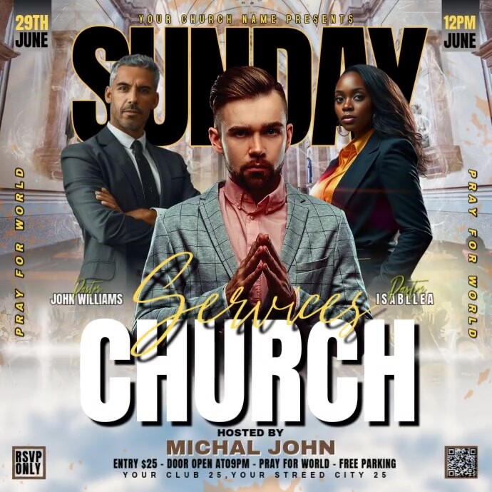 Copy of Grey Maximalist Sunday Church Services Video Flyer Square (1:1 ...