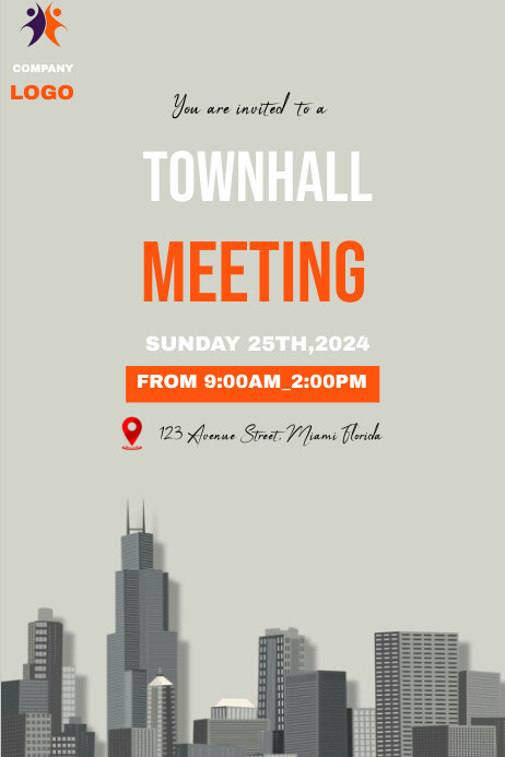 Plantilla de Grey Maximalist Townhall Meeting Poster | PosterMyWall