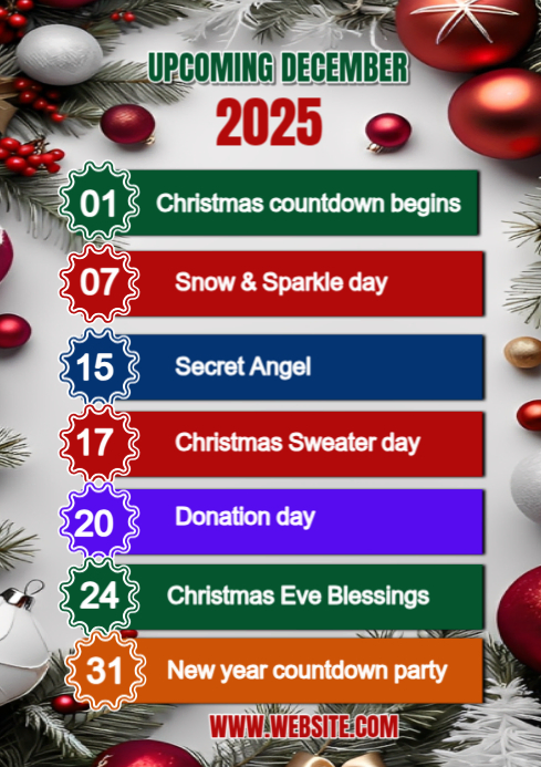 Grey Maximalist Upcoming December Events Flyer A4 Template | PosterMyWall