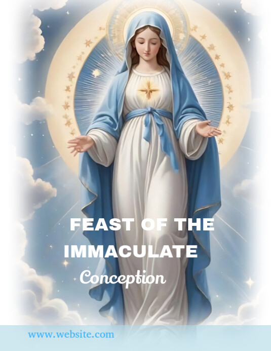 Grey Maximalist White And Blue Feast Of The Immaculate Conception Flyer ...