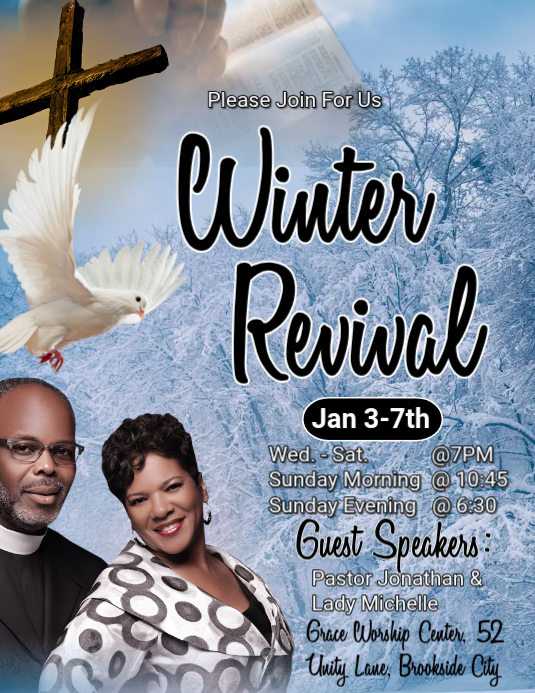 Grey Maximalist Winter Revival Flyer (us Letter) Template | PosterMyWall