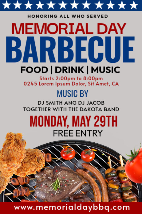 Grey Memorial Day - Cookout Poster Template | PosterMyWall