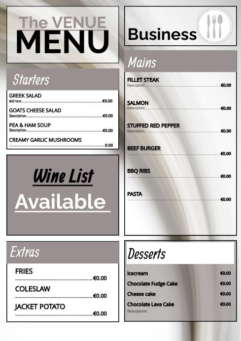 Grey Menu | PosterMyWall