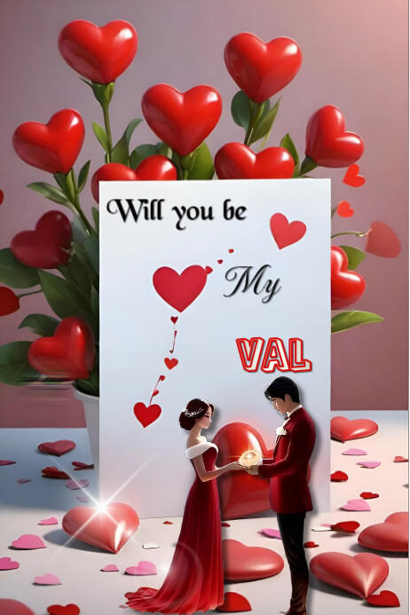 Grey Modern & Minimal Be My Val Poster Template | PosterMyWall