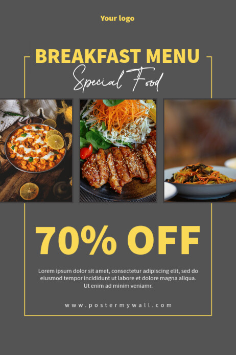 Grey Modern & Minimal Breakfast Menu Poster Template | PosterMyWall
