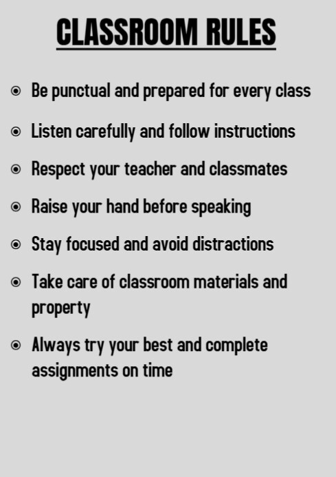 Grey Modern & Minimal Classroom Rules A4 Template | PosterMyWall
