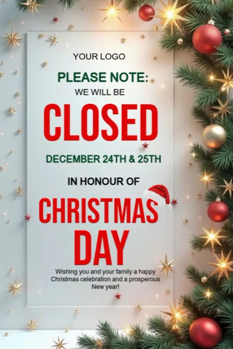 Grey Modern & Minimal Closed Notice For Christmas Template Poster ...