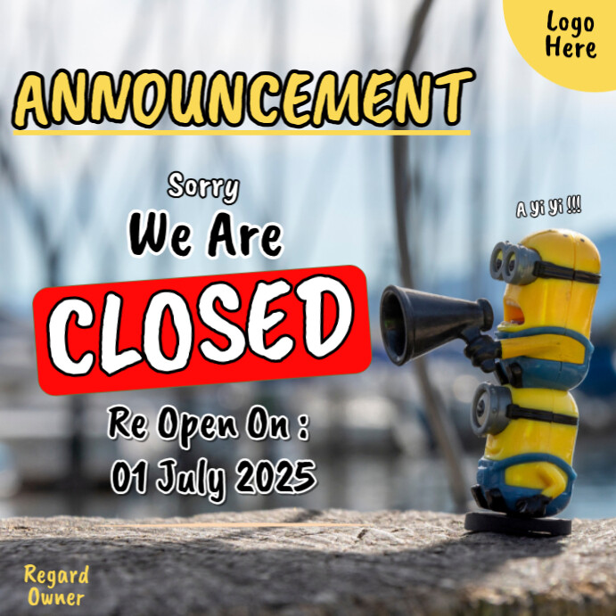 Grey Modern & Minimal Minion Closed Store Announcement Pos Instagram ...
