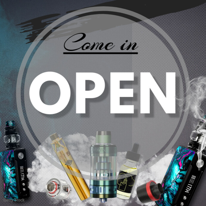 Grey Modern & Minimal Vape Shop Open Sign Template | PosterMyWall