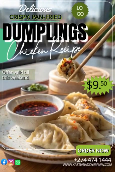 Grey Modern & Minimal Dumplings Day - Chicken Recipe Poster Template ...