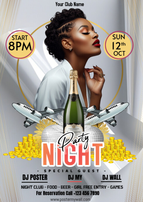 Grey Modern & Minimal Night Party Invitation A4 Template | PosterMyWall