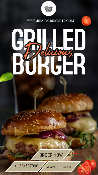 Grey orange burger template | PosterMyWall