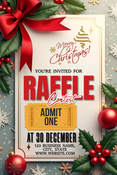 Grey Pastel Christmas Raffle Ticket Contest Invitation Poster Template ...