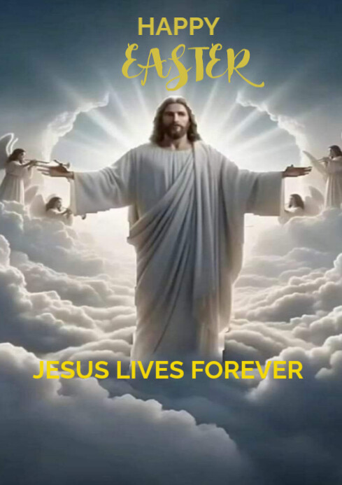 Grey Pastel Jesus Is Alive Easter A4 Template | PosterMyWall