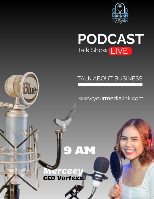 Grey Podcast Talk Show Flyer (us Letter) Template | PosterMyWall