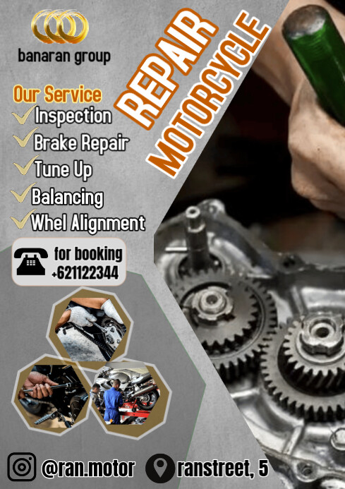 Copy of Grey Profesional Motorcycle Repair And Service A4 | PosterMyWall