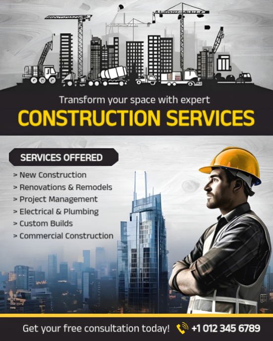 Grey Professional Expert Construction Services Flyer Template - Promote ...