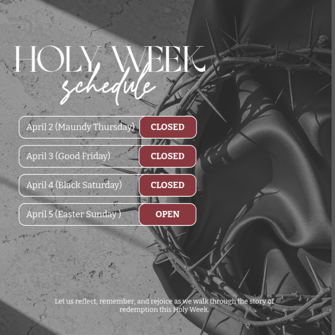 Grey Professional Holy Week Schedule Instagram Post Template | PosterMyWall