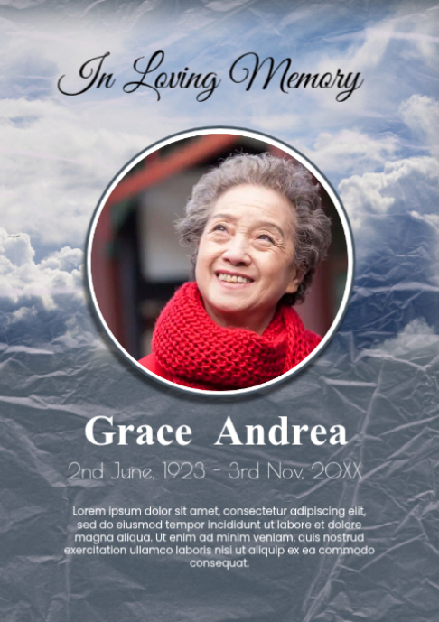 Grey Professional In Loving Memory - Funeral Memorial Poster , Editable ...