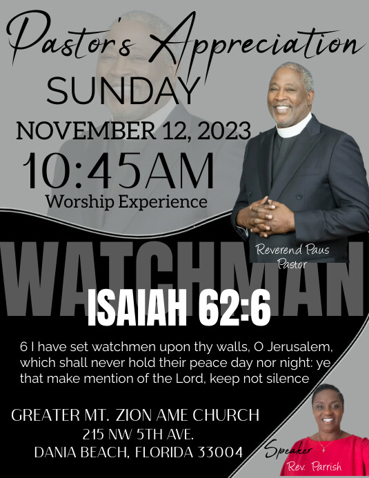 Grey Professional Pastor Appreciation Flyer ( Template | PosterMyWall