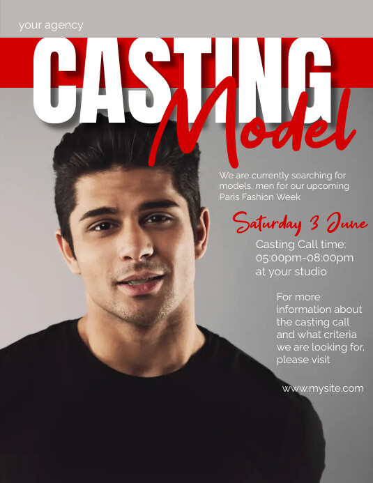 Grey Professionale Casting Model Man Volantin Template | PosterMyWall