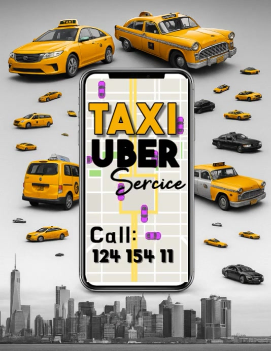Grey Professionale Taxi Uber Service Volantino (us Letter) Template ...