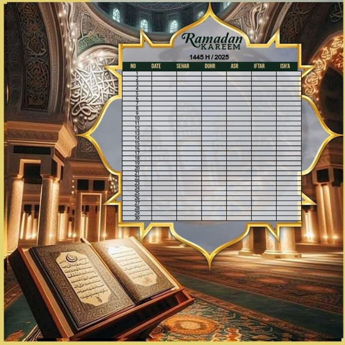 Copy of Grey Ramadan Holy Month Calendar Schedule Template Instagram ...