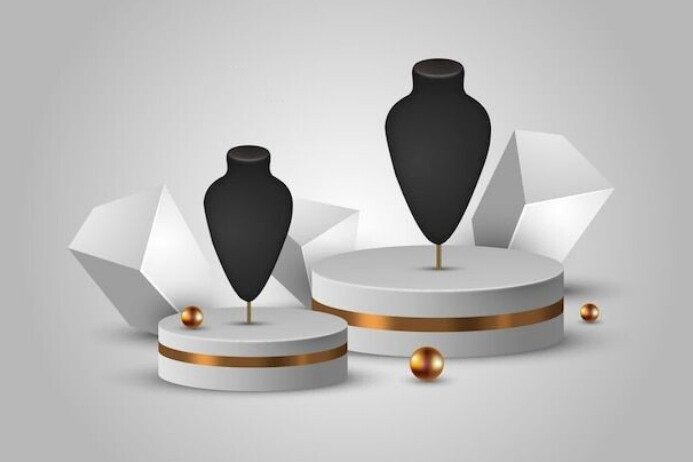 Grey Realistic 3d Jewelry Showcase Podium Poster Template | PosterMyWall