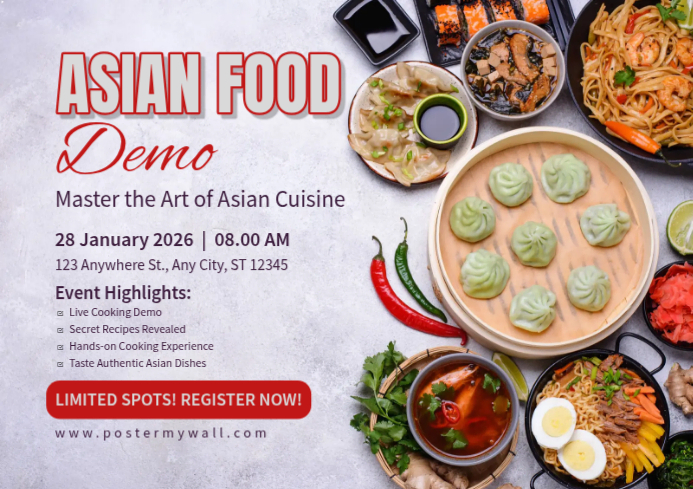 Grey red Modern & Minimal Typographic Asian Food Demo A4 Template ...
