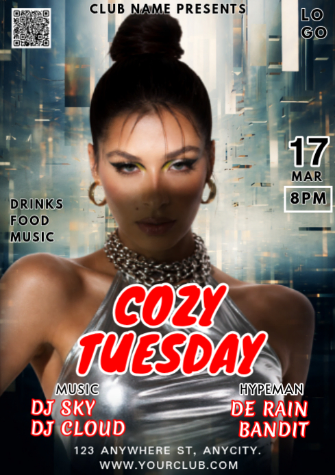 Grey Tuesday Night Party Invitation Social Media Event A4 Template ...