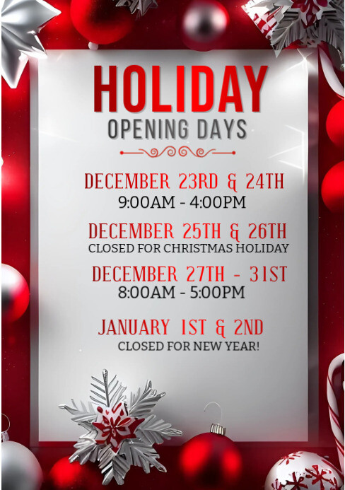 Grey Typographic Holidays Opening Days Design Template A5 | PosterMyWall
