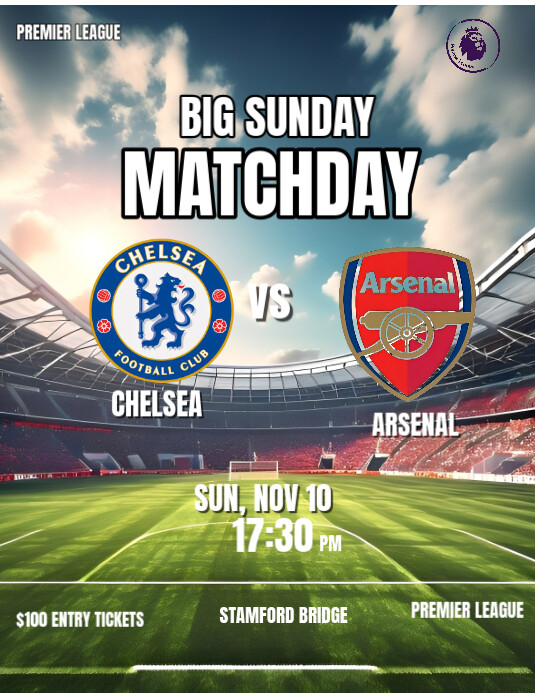 Copy of Grey Typographic Matchday Football Templates Chelsea Vs Arsenal ...