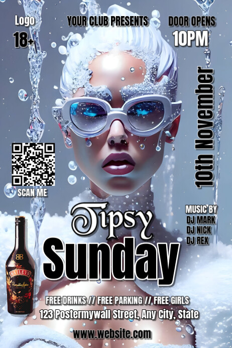 Grey Typographic Tipsy Sunday Poster Template | PosterMyWall