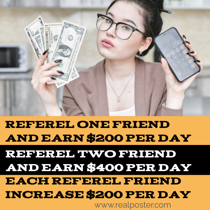 Modèle Grey Typography Refer A Friends To Get Earn M | PosterMyWall