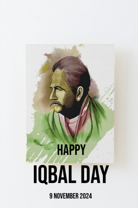 Grey Vintage Happy Iqbal Day 2024 Poster Template | PosterMyWall