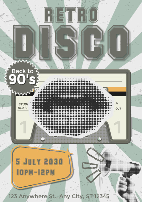 Grey Vintage Retro Disco 2025 A4 Template | PosterMyWall