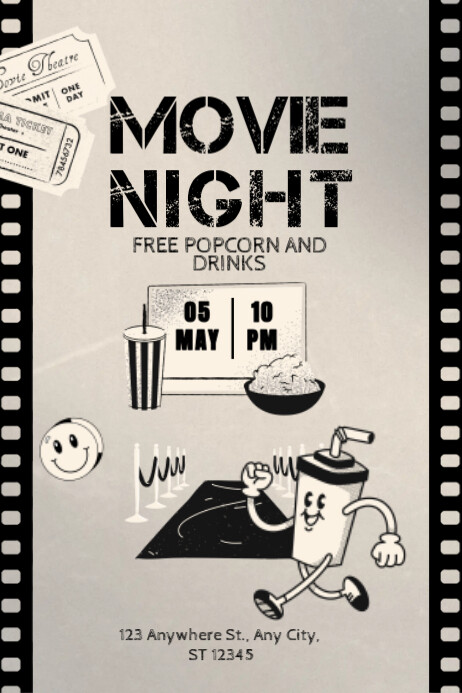 Grey Vintage Retro Movie Night Poster Template | PosterMyWall
