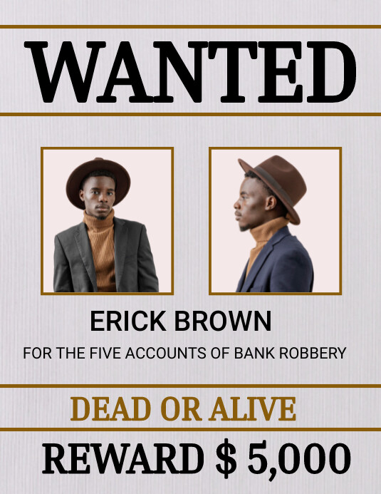 Copy of Grey Vintage Wanted Person Flyer (us Letter) | PosterMyWall