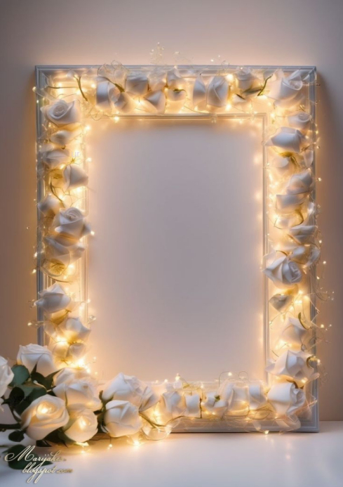 Grey White Rose Frame With Fairy Lights Boarder A1 Template | PosterMyWall