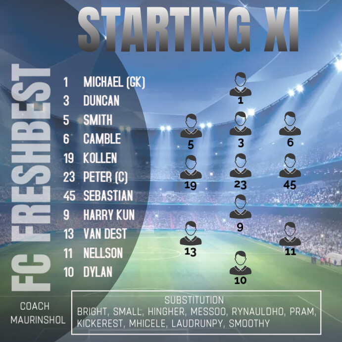 Copy of Grey white soccer starting XI template | PosterMyWall