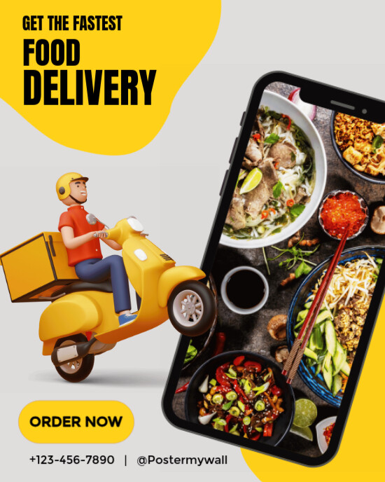 Grey yellow Modern & Minimal Food Delivery Instagram Portrait Template | PosterMyWall