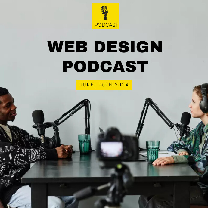 Grey yellow podcast template | PosterMyWall