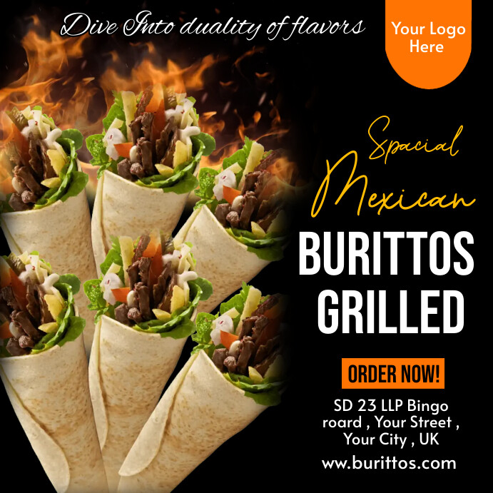Copy of Grilled Mexican Burritos on fire flyer , | PosterMyWall